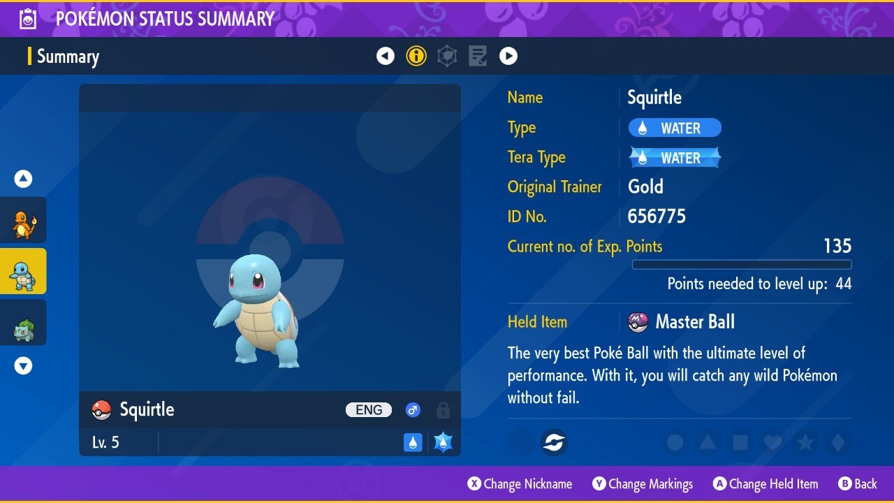 Non-Shiny Squirtle 6IV Lv. 5 Modest or Bold Nature Pokemon Scarlet ...