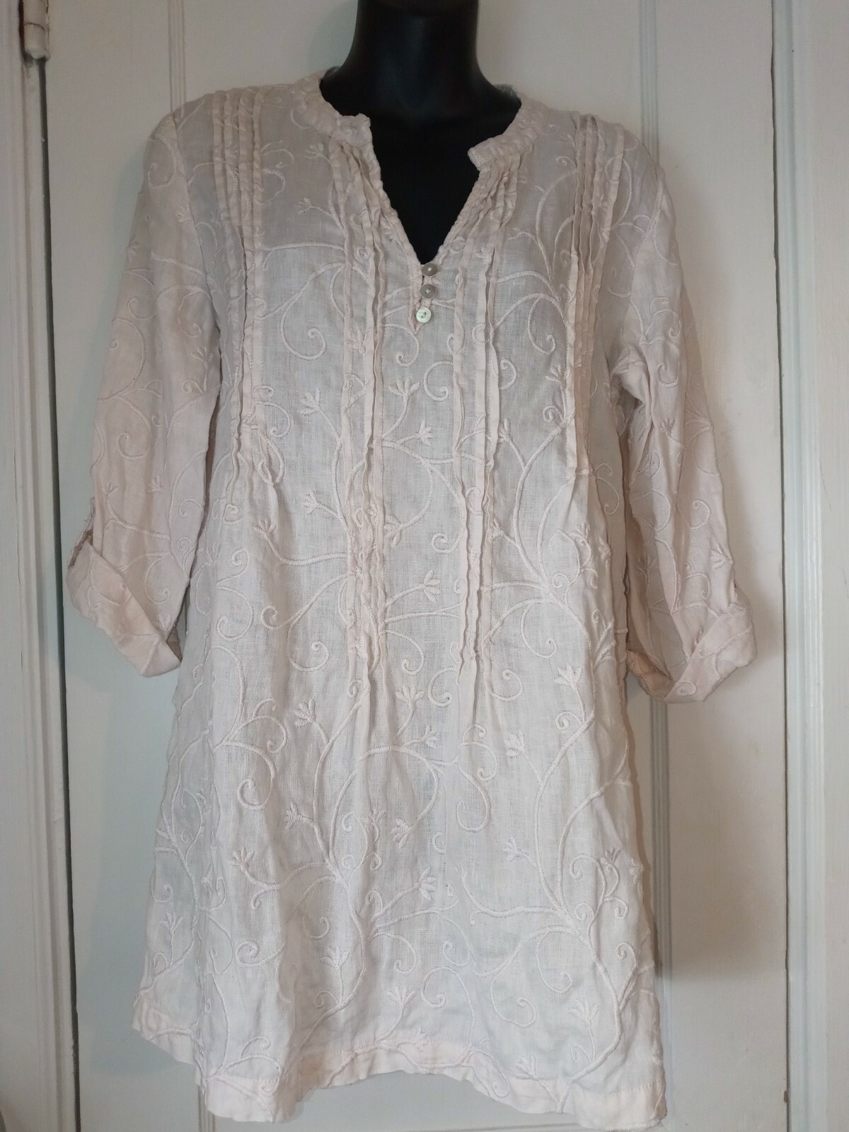 Marina Luna All Over Embroidery Linen Tunic Blouse Pi… - Gem