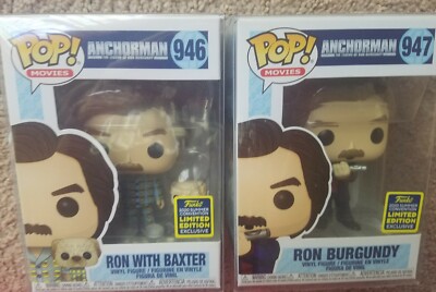 Set of Funko Pop Anchorman Ron Burgundy with Baxter #946 & Flute #947 ...