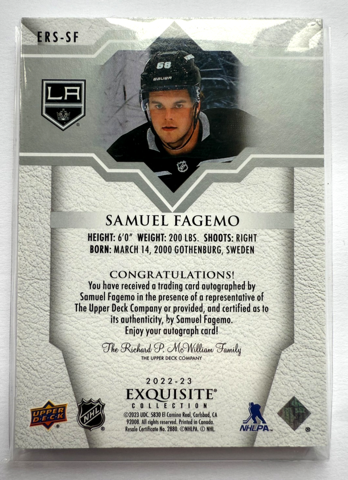 Samuel Fagemo, Exquisite Collection Rookie Auto #ERS-SF 30/99, Upper ...