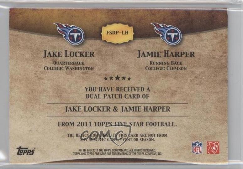 2011 Topps Five Star /15 Jake Locker Jamie Harper #FSDP-LH Rookie Dual ...