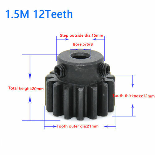 1.5M Spur Gear 12 15Teeth Convex gear 5/6/8/10mm Bore 45#Steel ...