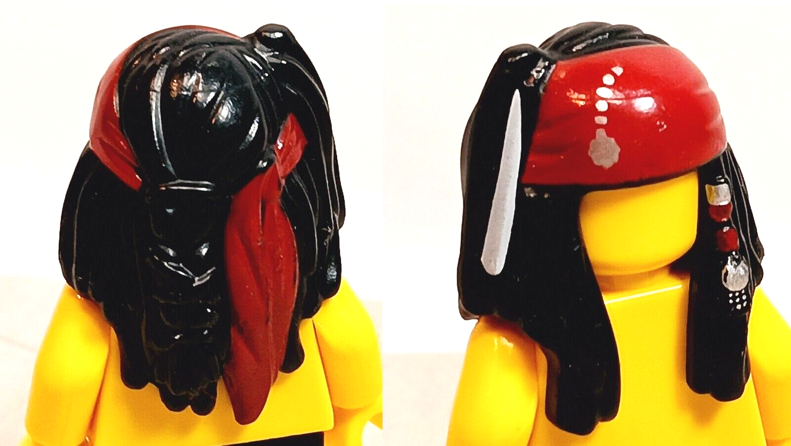 LEGO Captain Jack Wig HAIR Bandana Costume Part Dark Red Beaded ...