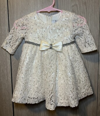 Rare Editions Baby Girl Lace Dress Sz 6 months Ivory 3/4 sleeve | eBay