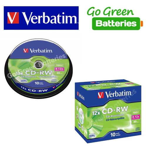Verbatim CD-RW Blank Rewritable Discs 80 min 700MB 8-12x Speed 10 Discs ...