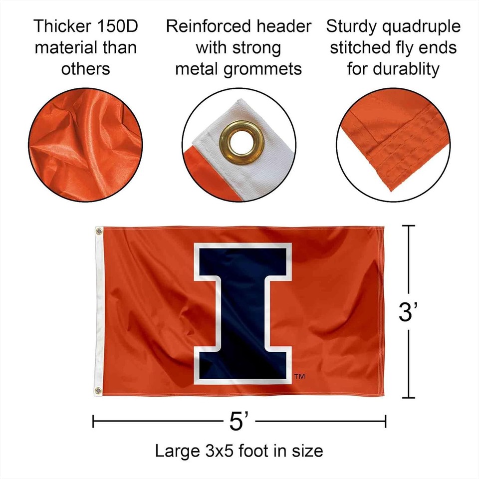 College Flags & Banners Co. Illinois Fighting Illini Large New Logo ...