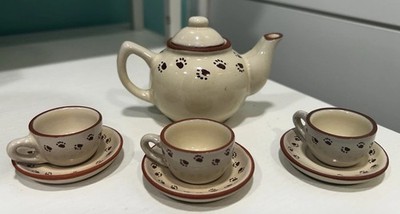 Bearware Pottery Works Miniature Tea Set Paw Print Design-Boyds Bears ...