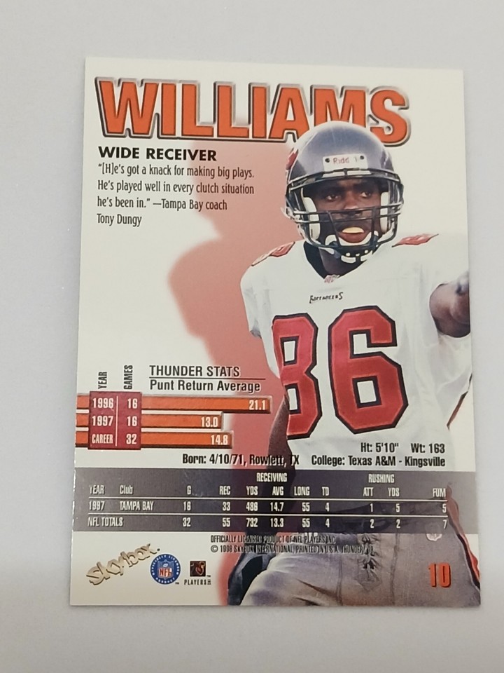 Karl Williams Tampa Bay Buccaneers 1998 Skybox Thunder Card #10 | eBay