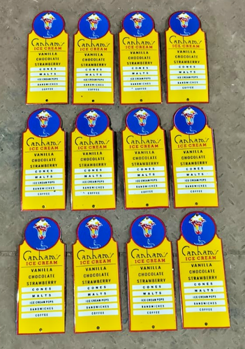 12X CANHAM'S ICE CREAM PORCELAIN ENAMEL SIGN BOARD SIZE 10"X4" INCHES ...