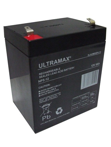 ULTRAMAX NP5-12 12V 5AH 20HR SEALED LEAD ACID RECHARGEABLE BATTERY ...
