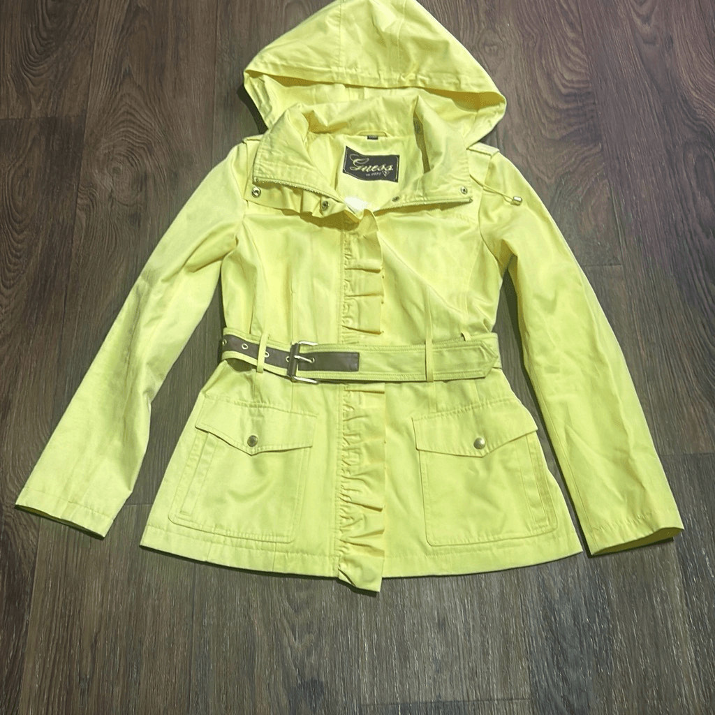 Guess yellow trench coat light weight jacket ruffle h… - Gem