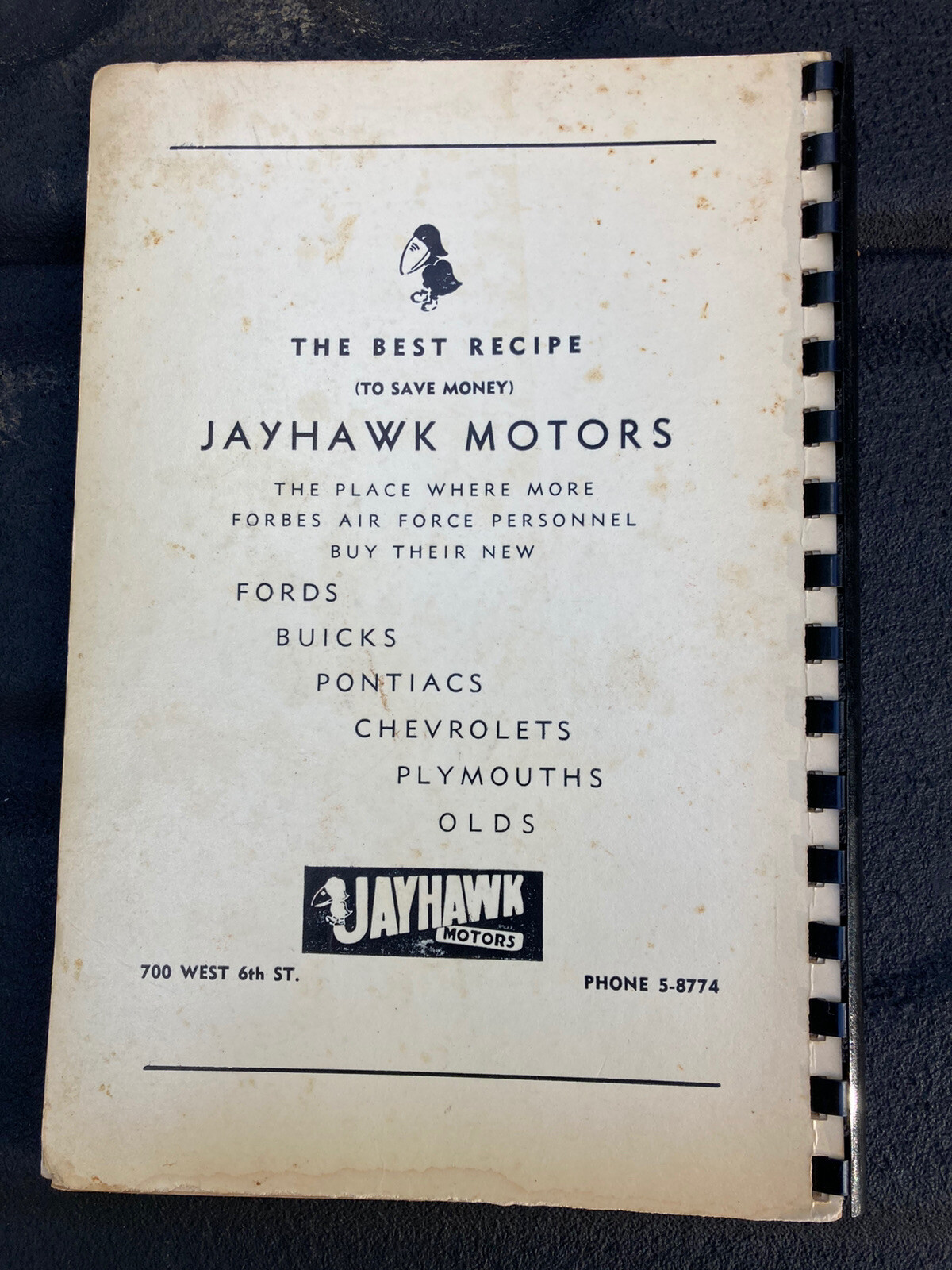 Early vintage 1955 FORBES AIR FORCE BASE - TOPEKA, KANSAS Army cookbook ...