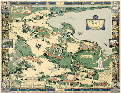 Historical Map Wellesley College Campus Pictorial Birds-Eye View Wall ...