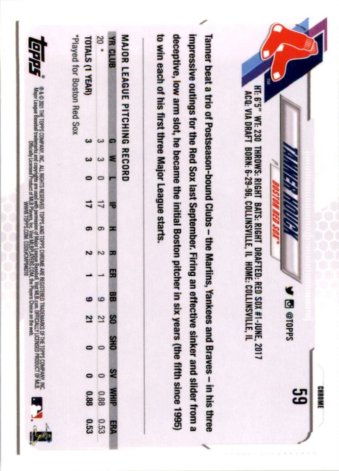 2021 TOPPS CHROME TANNER HOUCK ROOKIE BOSTON RED SOX #59 | eBay