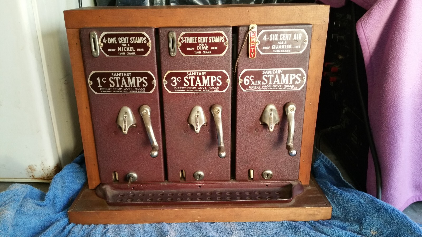Rare Schermack Postage Stamp Vending Machine TRIPLE! 1c 3c & 6c Air ...