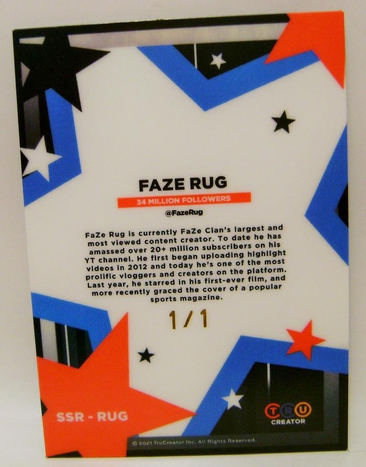 FAZE RUG 1ST 1/1 ONE OF ONE TRU CREATOR 1ST 2023 | eBay