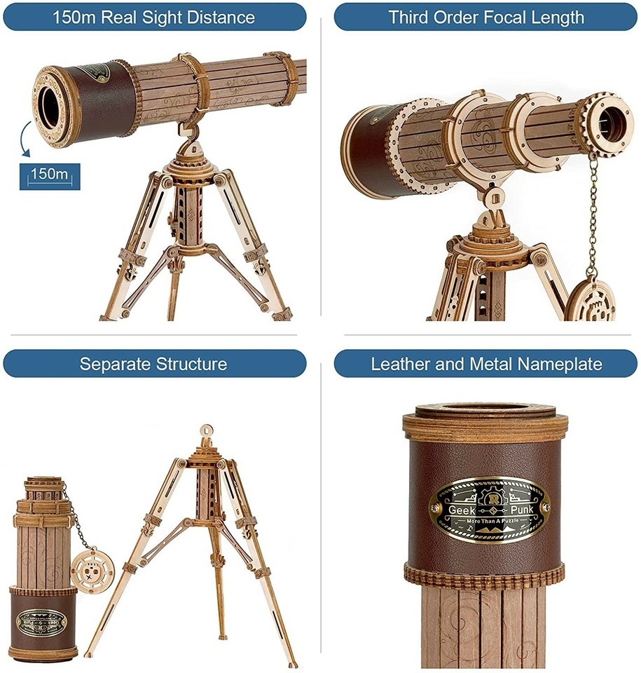 ROKR Monocular Telescope Model Kit 3D DIY Wooden Puzzles Kids Adults ...