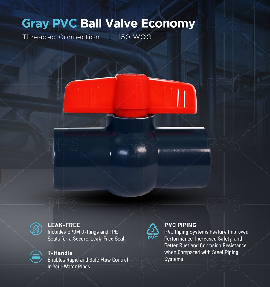 1/2 - 4 in. Gray Plastic Red T-Handle Threaded FIP PVC Ball Valve Ideal ...