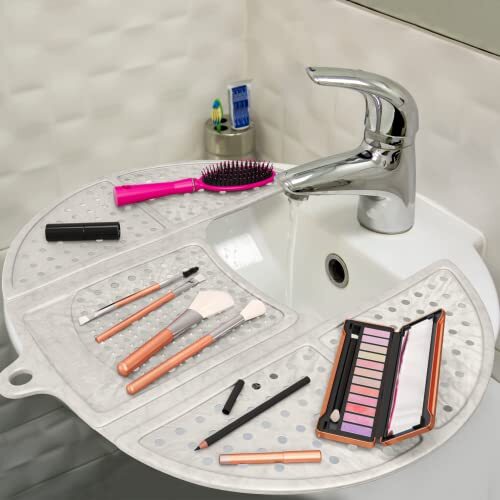 Bathroom Sink Cover Foldable Sink Topper Silicone Makeup Organizer Mat ...