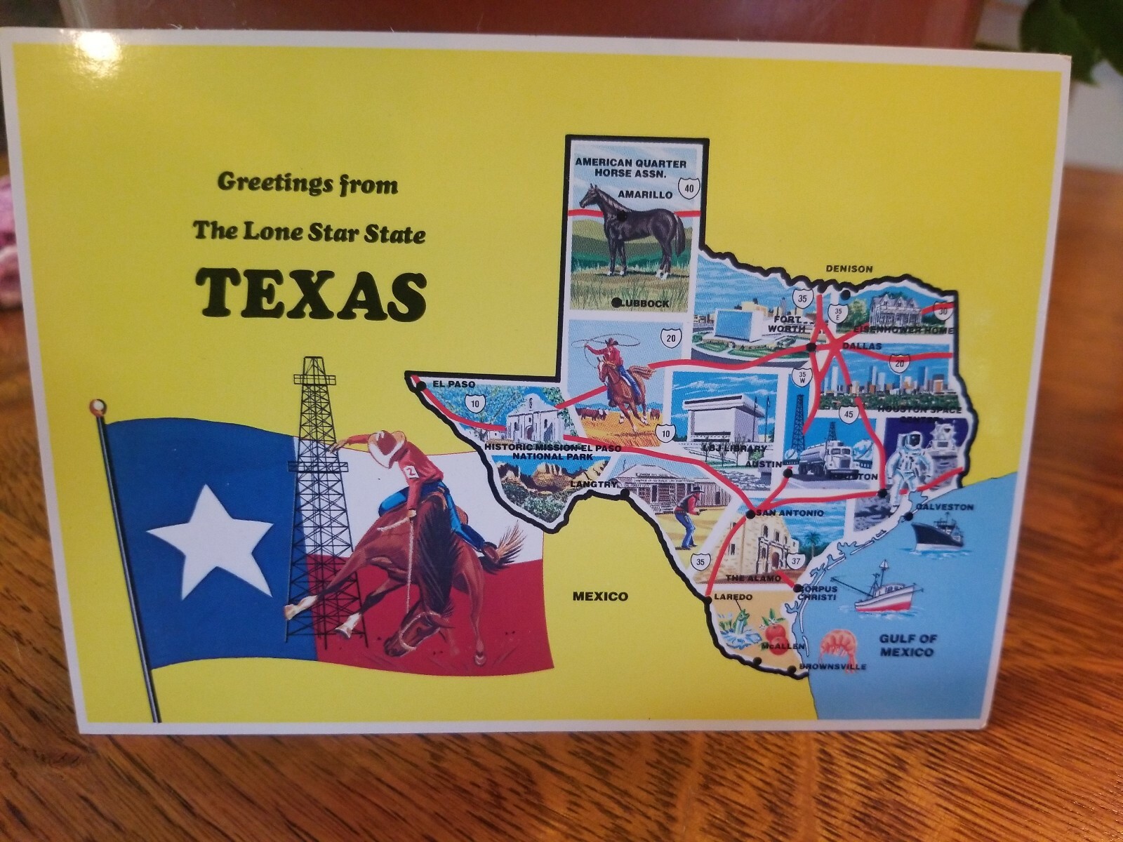 VINTAGE TEXAS POSTCARD UNPOSTED VIBRANT MAP DALLAS AMARILLO SAN ANTONIO ...