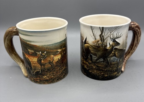 PAIR Terry Redlin AUTUMN RUN Embossed Whitetail Deer Coffee Mug ...