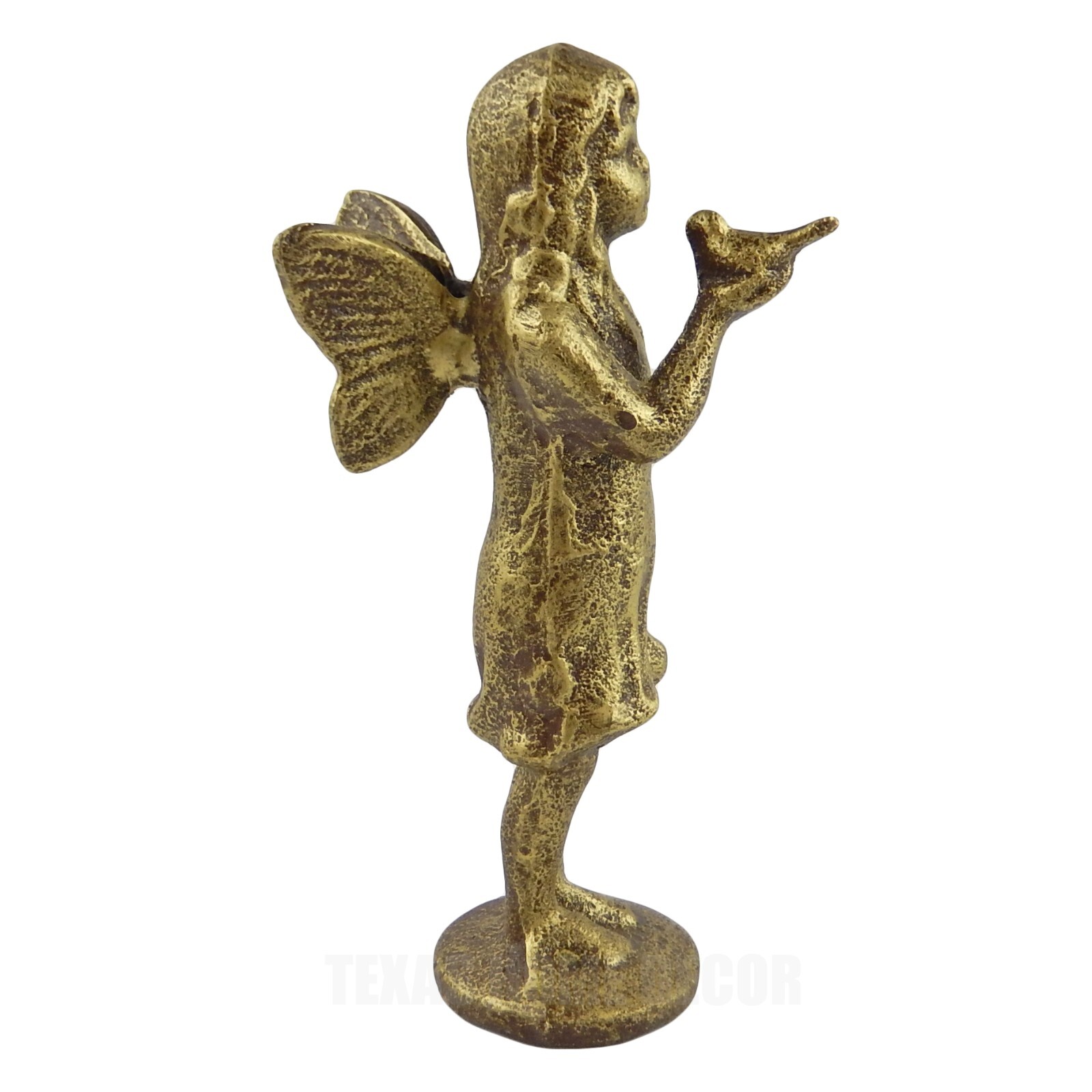 Cast Iron Standing Fairy Angel Figurine Statue Bird in Hand Antique ...