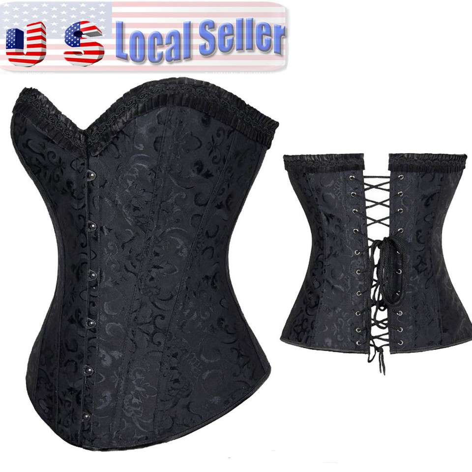 Women's Waist Training Overbust Boned Corset Top Cincher Bustier Lace ...