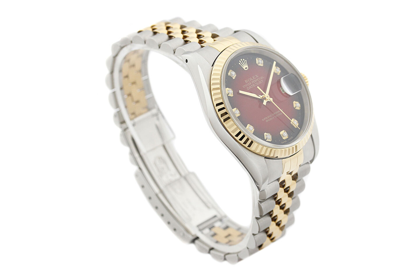 Rolex Hommes Datejust 16233 18K Or Acier 2-Tone Rouge Vignette Diamant ...