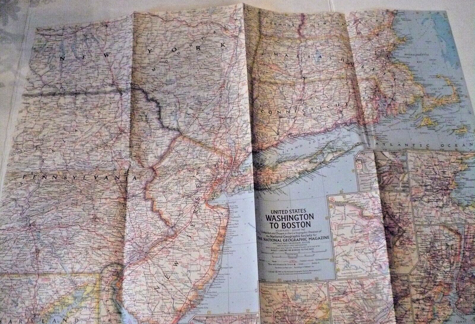 UNITED STATES Washington to Boston National Geographic Map 1962 Folded ...