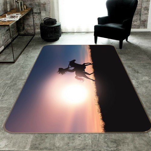 3D Girl Riding Dusk Sun O004 Animal Non Slip Rug Mat Elegant Photo ...