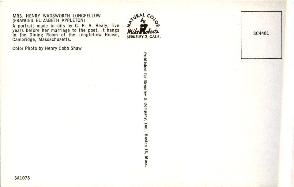 Frances Elizabeth Appleton portrait at Longfellow House! postcard | eBay