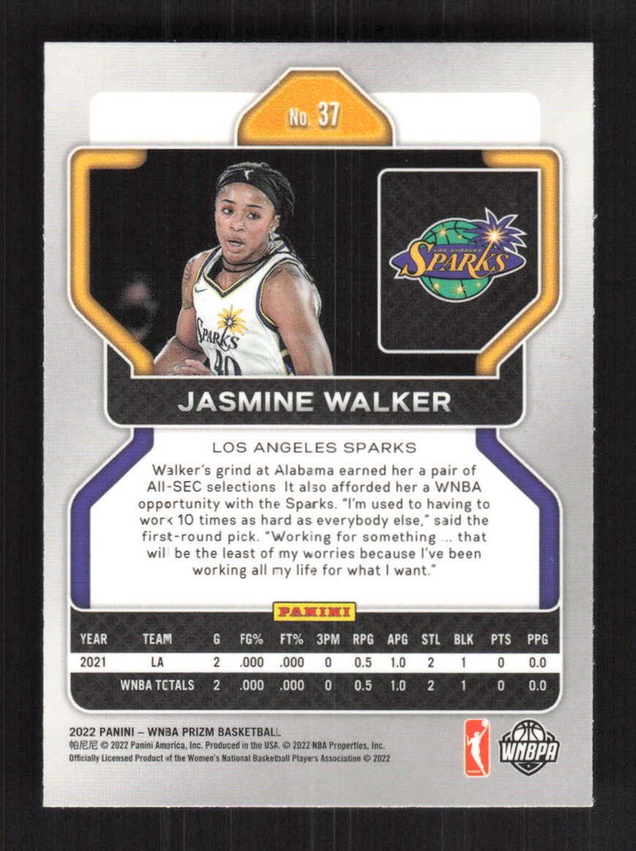 Jasmine Walker 2022 Panini Prizm WNBA Los Angeles Sparks #37 | eBay