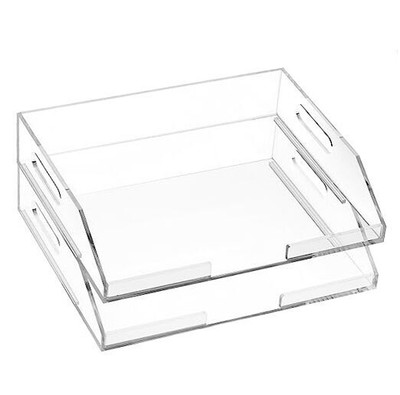 Clear Acrylic Stackable Letter Tray Desk Organizer 2 Tier A4 Paper Tray ...