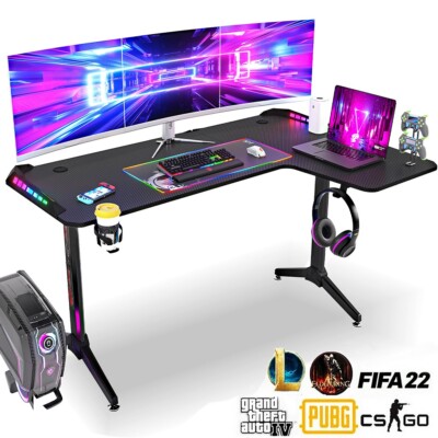Gaming Tisch 160cm Gaming Schreibtisch Computertisch mit LED RGB für ...