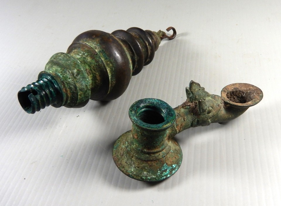 Antique 1700's Oil Lamp Fire Starting Ancient Bronze Artifacts Lot ...