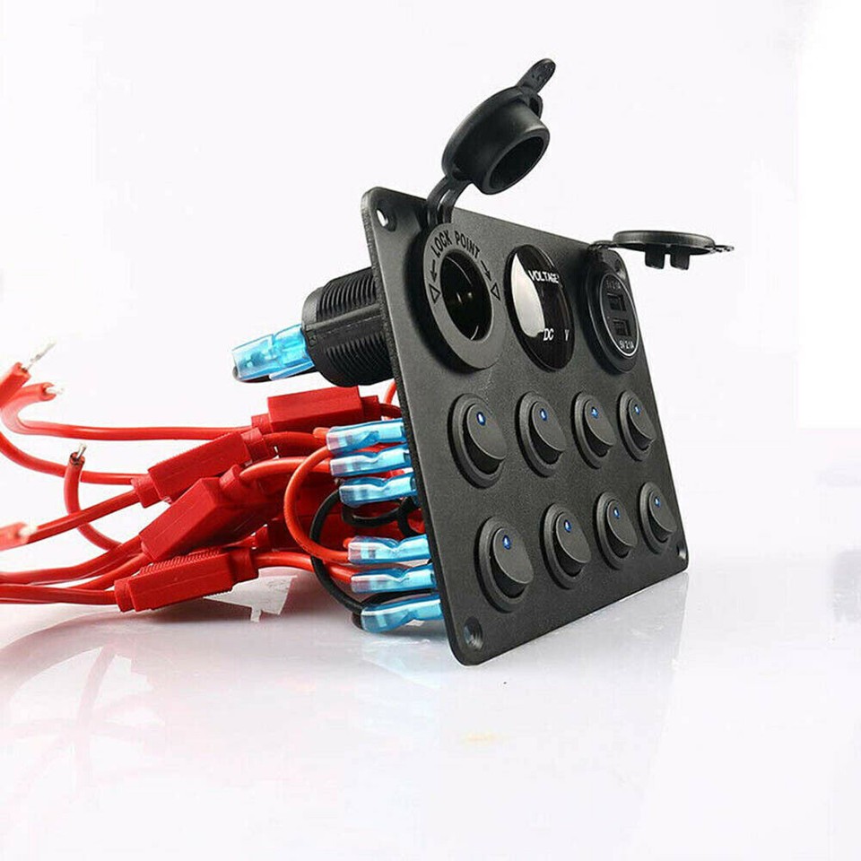 8 Gang LED Light Switch Control Panel Camper Van RV Voltmeter 12V 2 USB ...