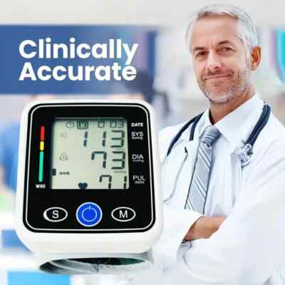 Digital Wrist Blood Pressure Monitor Voice BP Cuff Heart Rate Powered ...