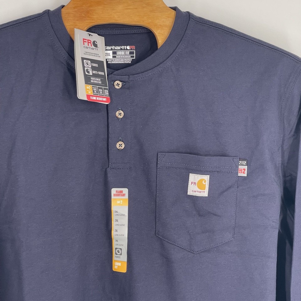Carhartt Men's Flame-Resistant Force Cotton Long Sleeve Henley Sz 2XL ...