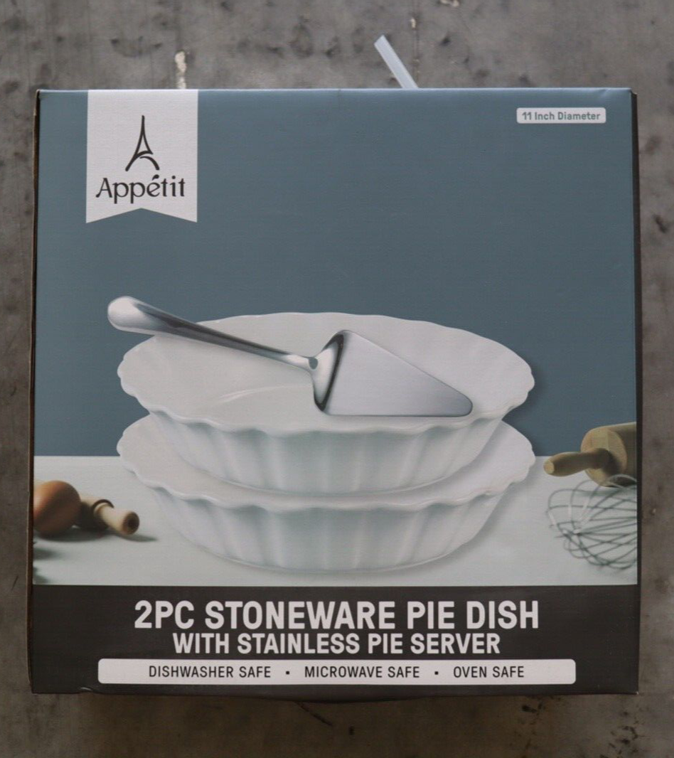 Appetit 2 Pc Stoneware Pie Dish 11" Set of Two w/ Stainless Pie Server ...