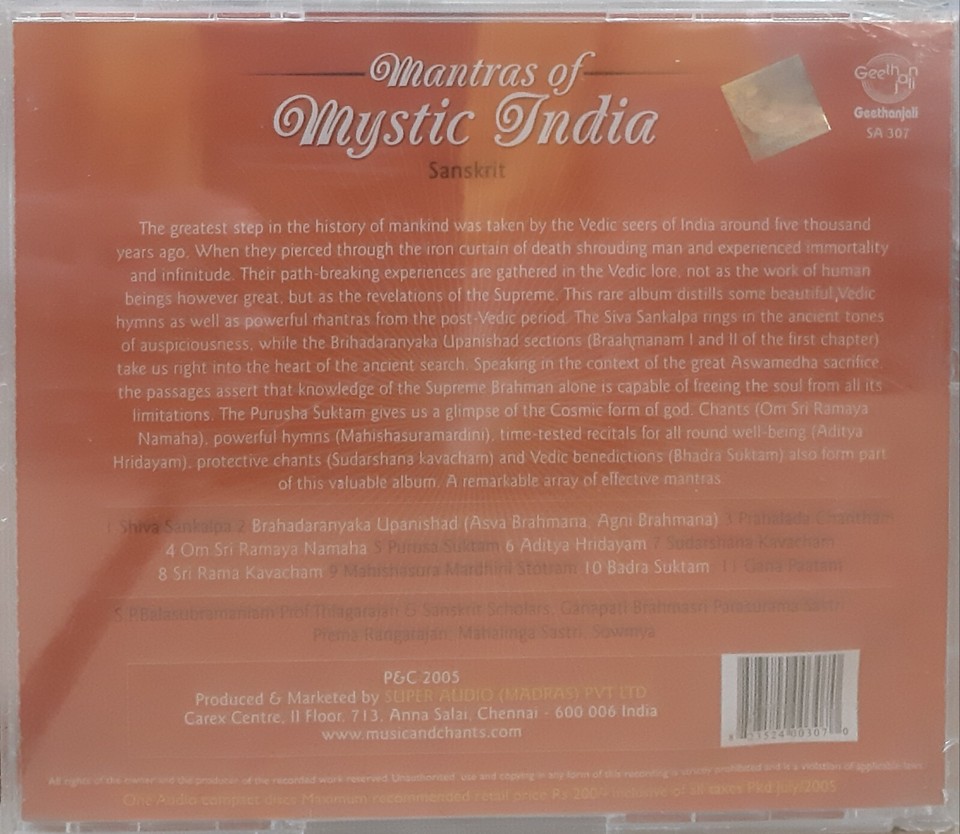 Mantras Of Mystic India - Sanskrit - Indian Spiritual Audio CD, S.P ...