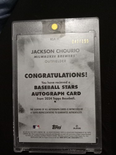 Jackson Chourio RARE autograph Rookie Card #041 Of #199 | eBay
