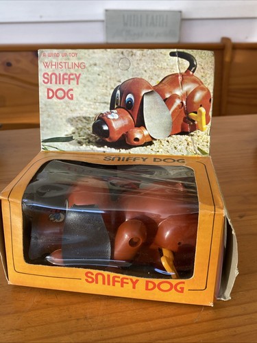 Vintage Mechanical Wind Up Orange rolling Sniffy Toy Dog, Made In hong ...