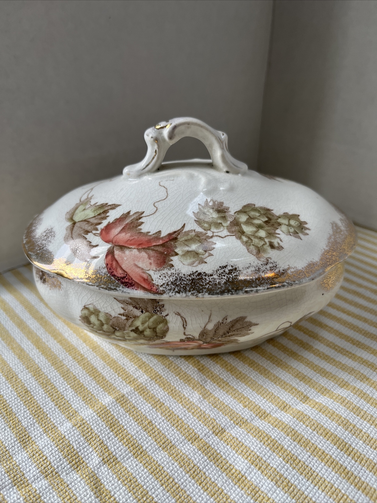 ALFRED MEAKIN ENGLAND ROYAL SEMI-PORCELAIN WISTERIA LEAVES SMALL TUREEN ...