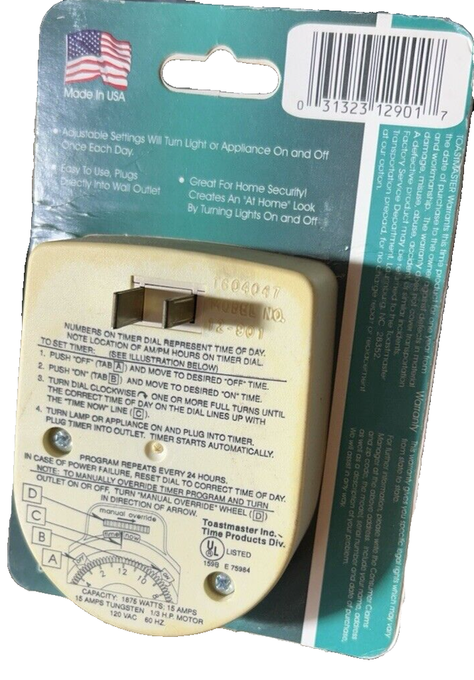 Ingraham Time Master~Appliance Security Timer~USA Made~24 Hour 1 On/Off ...