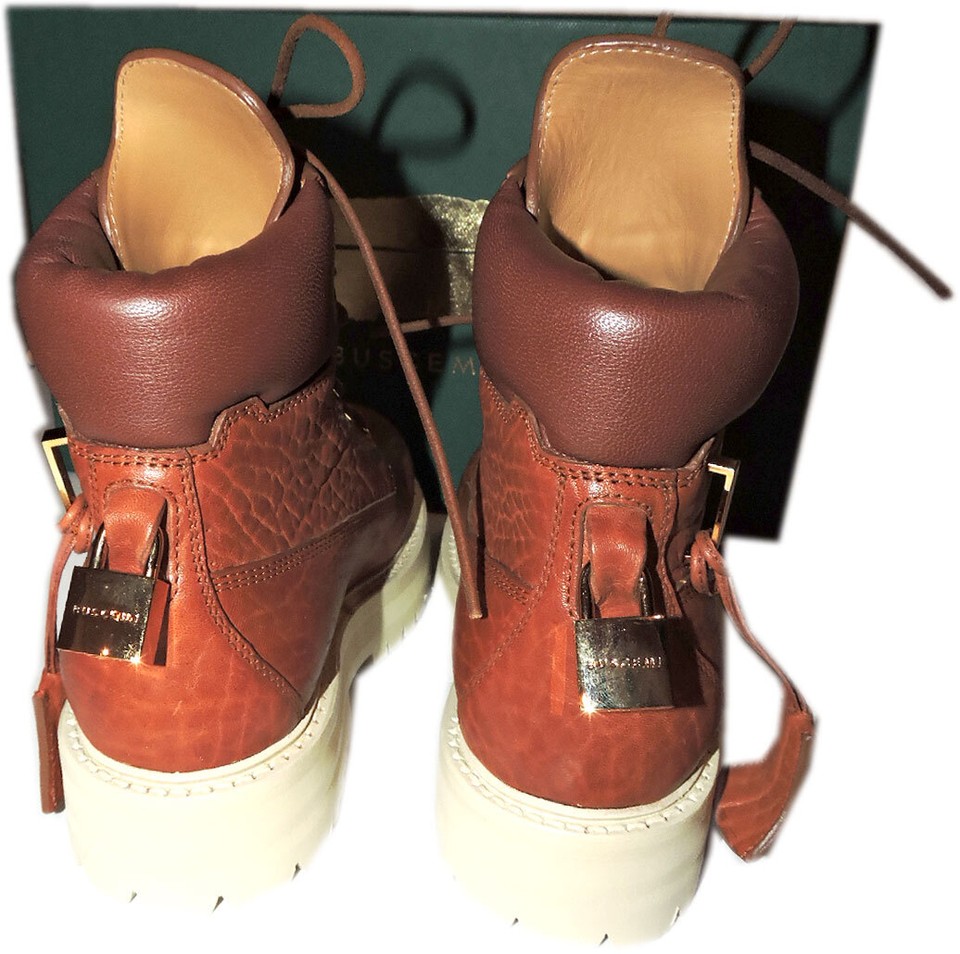 Buscemi Combat Booties Ankle Padlock Back Brown Leather Hiking Boots 35 ...
