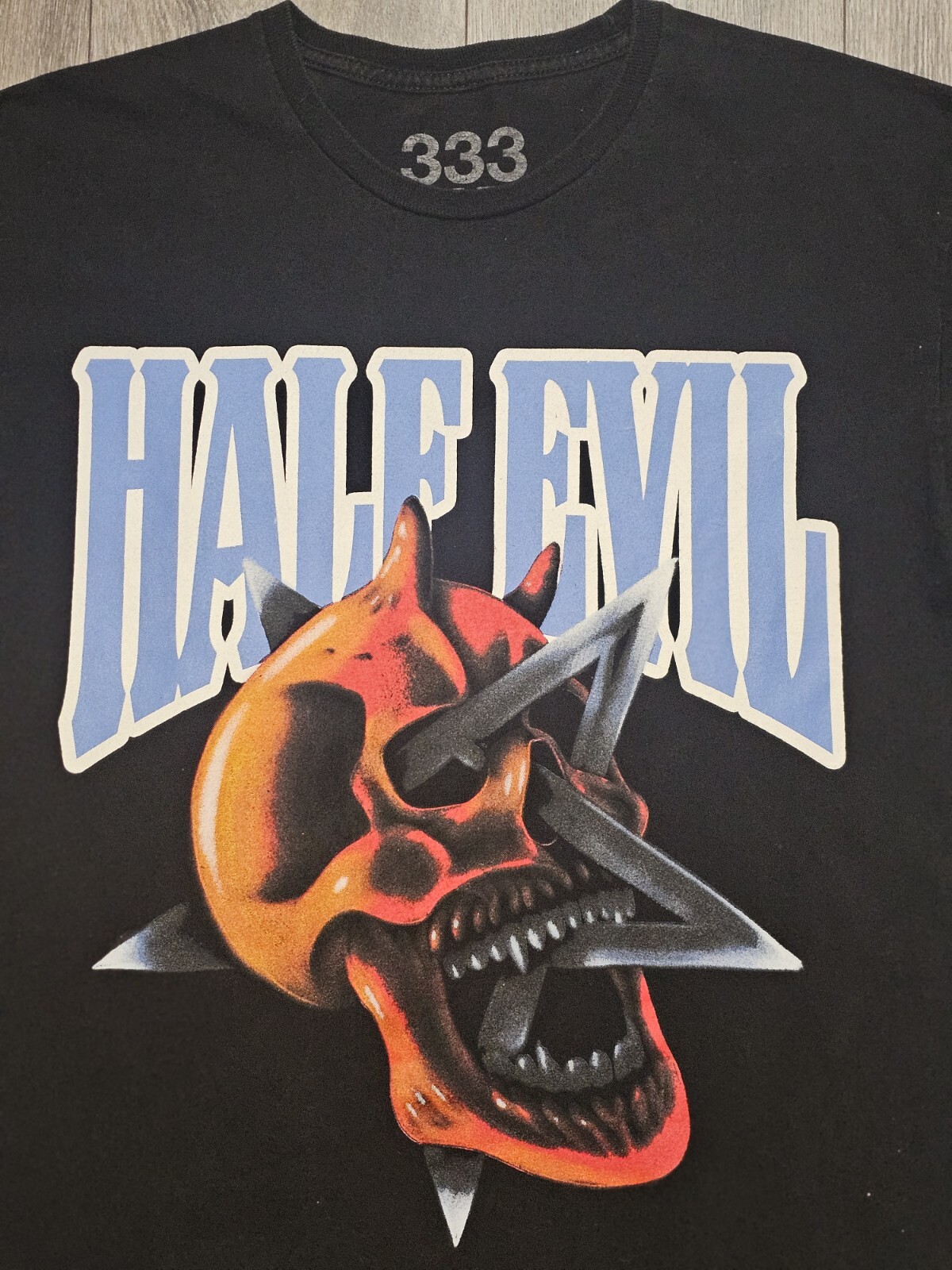 Half Evil 333 Demon Skull Star Graphic T-Shirt Black Red Blue Men's ...