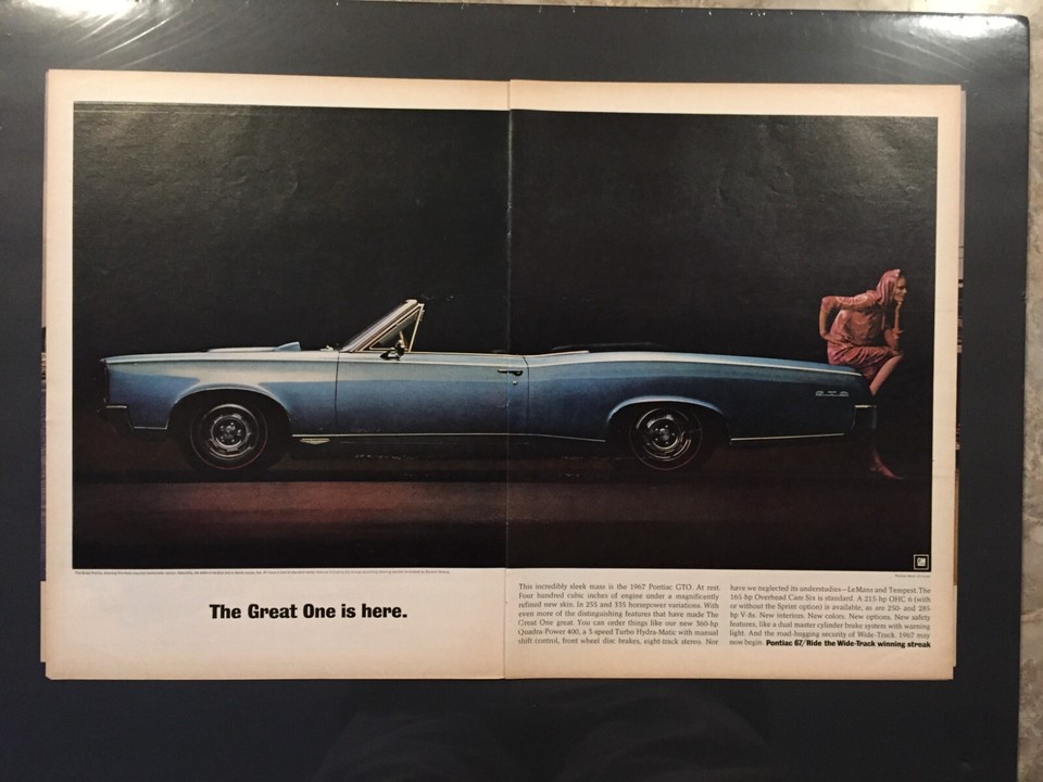 1967 Pontiac GTO convertiible General Motors Hot Rod car print ad gift ...
