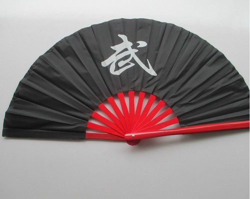 13"Chinese Kung Fu Tai Chi Wushu Martial art Dance Red Bone Black Fan ...