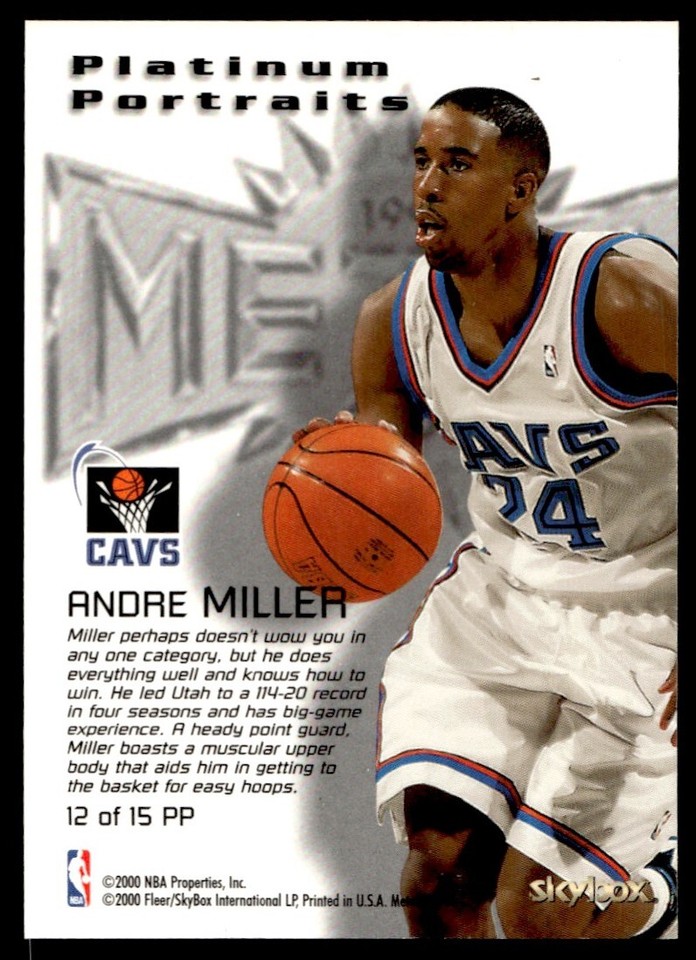 1999-00 SkyBox Platinum Portraits Andre Miller Rookie G24 Cleveland ...