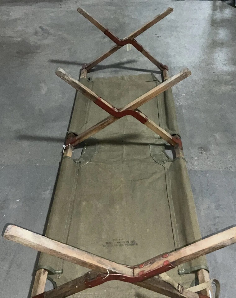 Old Relic US Military WWII Era Mar 1945 Canvas & Wood Frame Folding Cot ...
